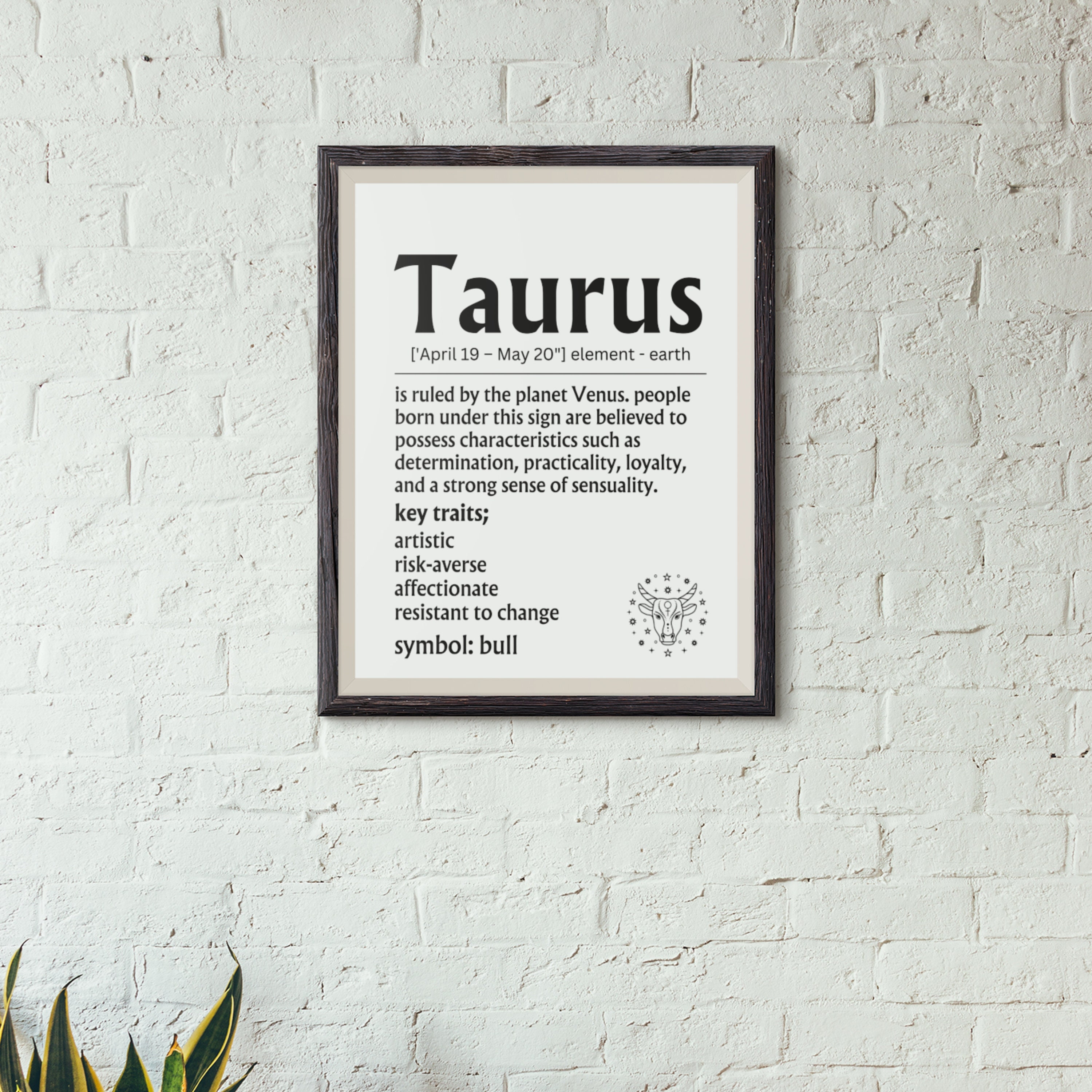 Taurus Definition Print, Taurus Gifts, Taurus Art Print, Taurus Decor ...