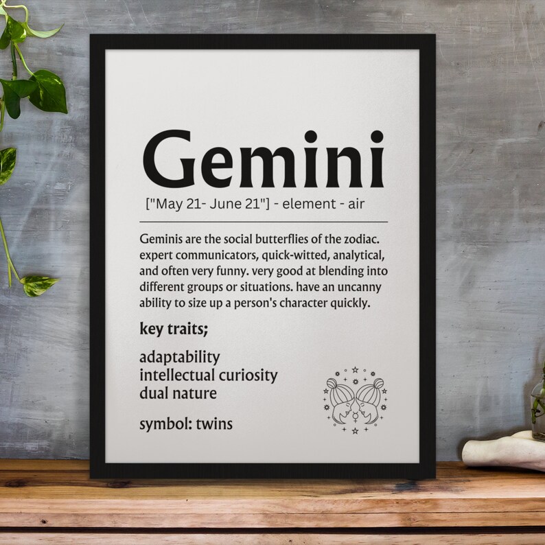 Gemini Definition Print: Zodiac Astrology Wall Art (digital Download ...
