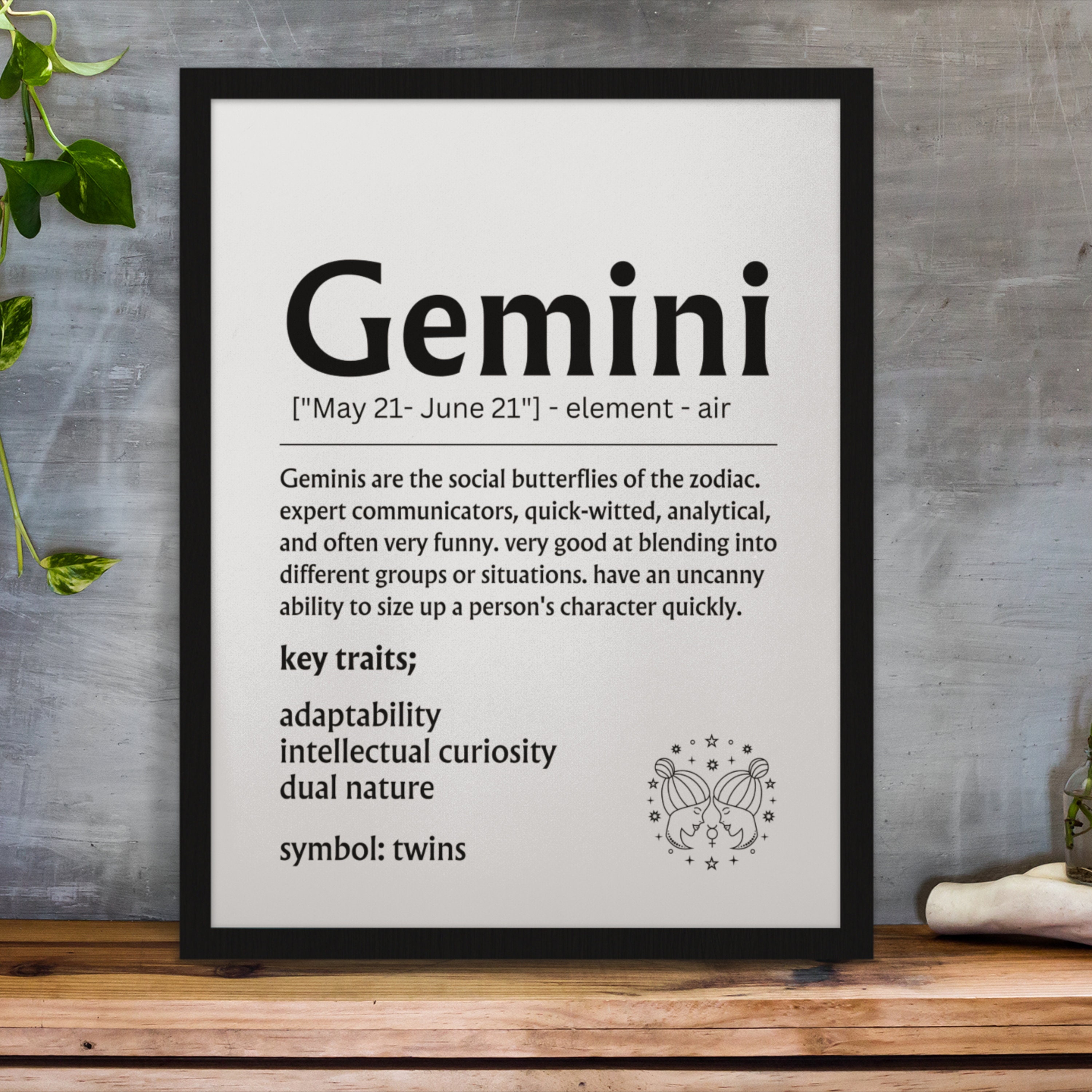 Gemini Definition Print, Gemini Gifts, Gemini Print, Gemini Decor ...