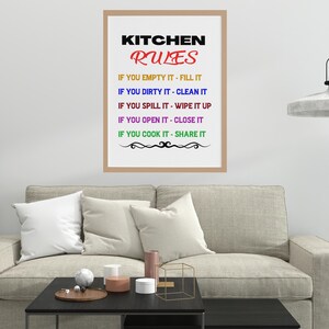 Set of 3 Kitchen Rules Printable Sign Digital Download, Kitchen Wall ...