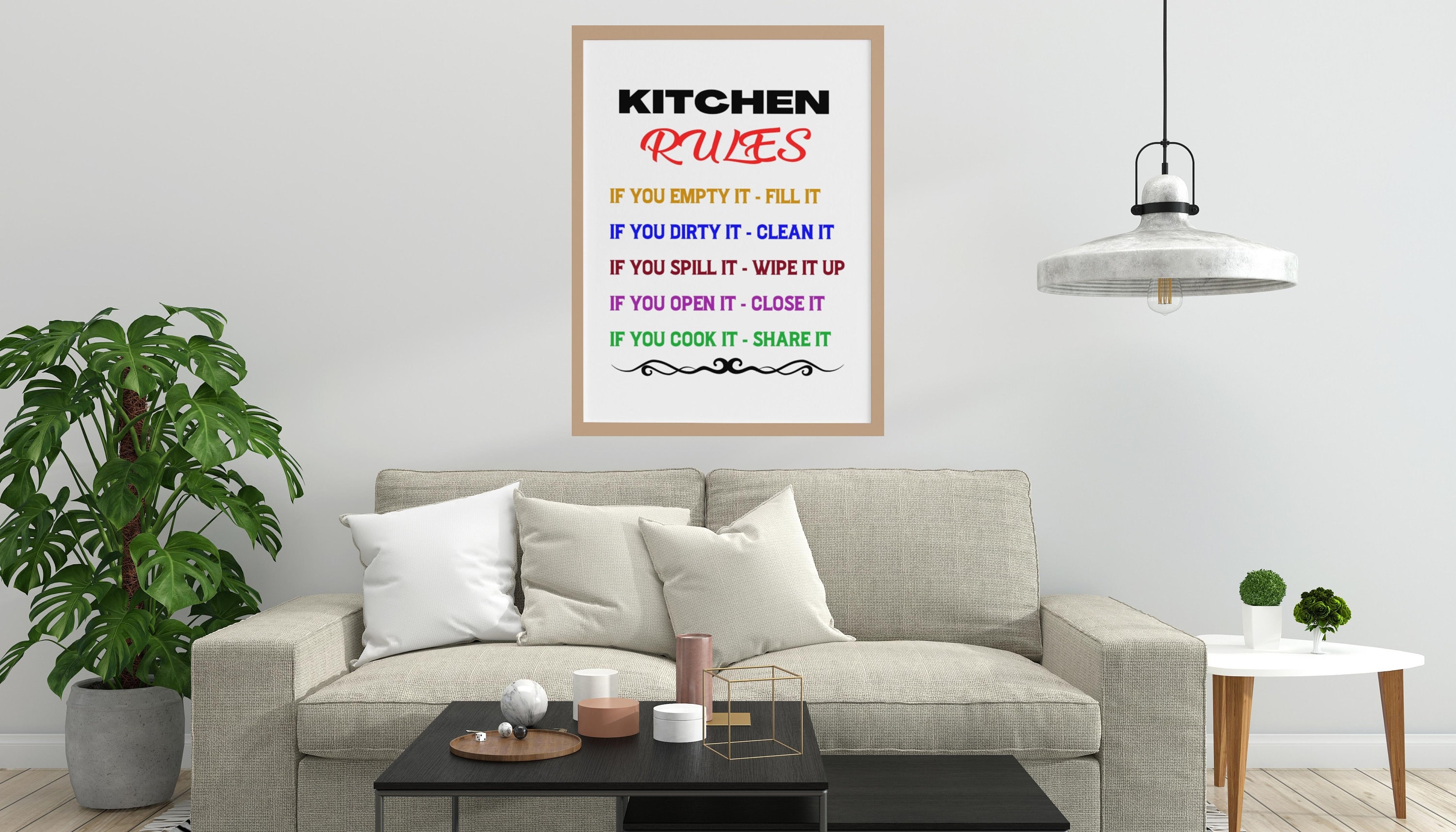 Set of 3 Kitchen Rules Printable Sign Digital Download, Kitchen Wall ...