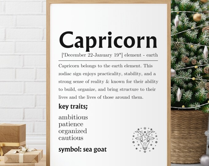 Capricorn Definition Print, Dictionary Poster, Quote Wall Art ...