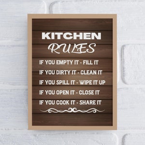 Set of 3 Kitchen Rules Printable Sign Digital Download, Kitchen Wall ...