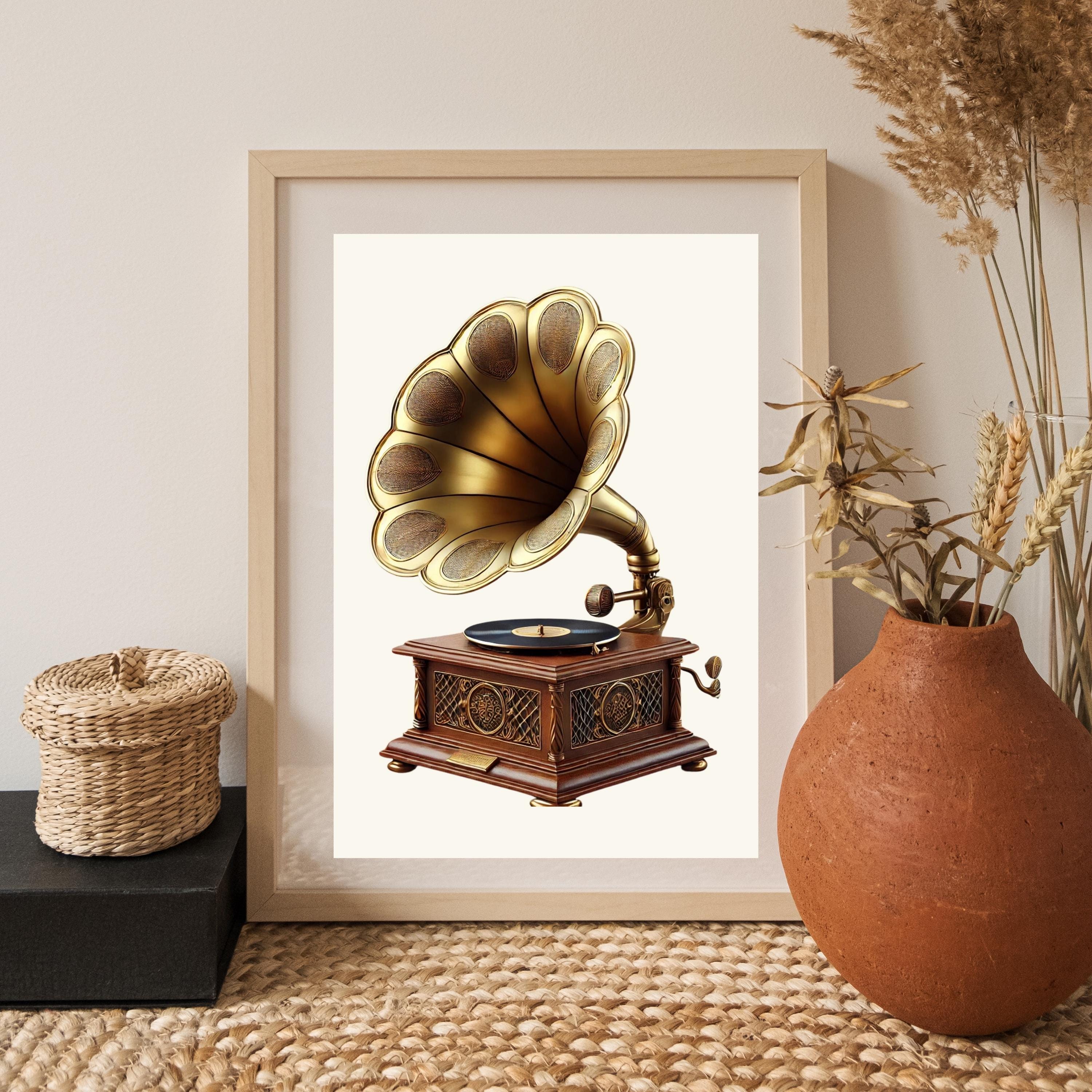 Antique Gramophone Digital Print Download, Retro Gramophone Artwork ...