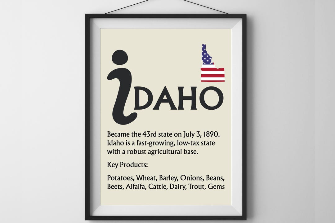 Idaho State Art Print: Key Facts Decor (digital Download, JPG Files ...