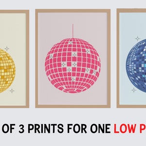 Set of 3 Disco Ball Printable Wall Art Poster Retro Disco Ball ...