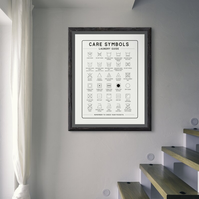 Laundry Care Symbols Guide, Washing Room Decor, Laundry Art Washing ...