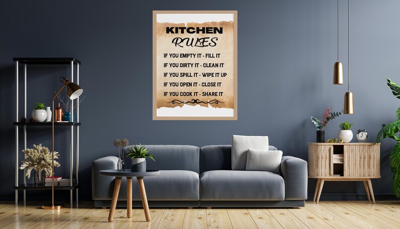 Set of 3 Kitchen Rules Printable Sign Digital Download, Kitchen Wall ...
