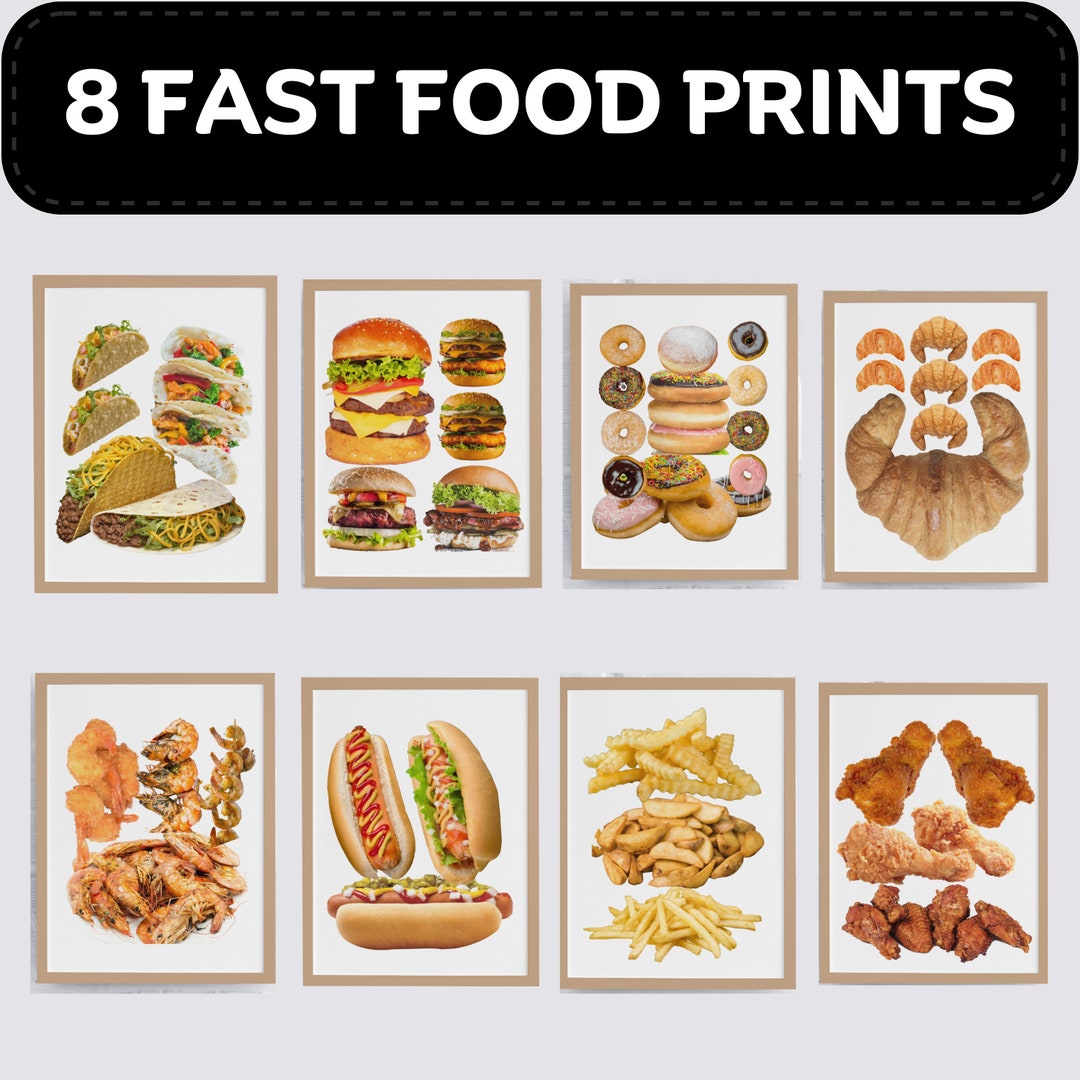 Set of 8 Prints Fast Food Poster Printable Wall Art, Rainbow Modern ...