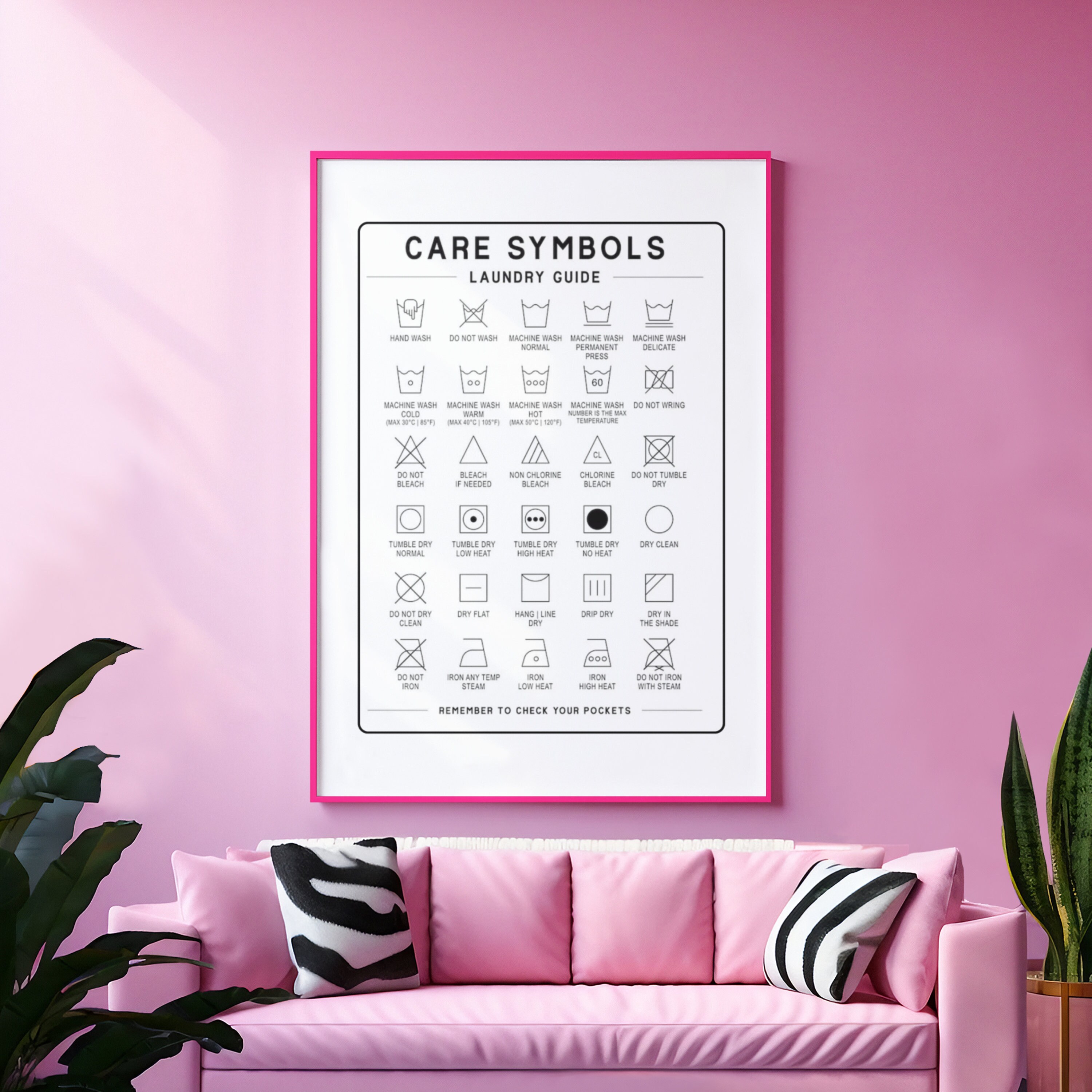 Laundry Care Symbols Guide, Washing Room Decor, Laundry Art Washing ...