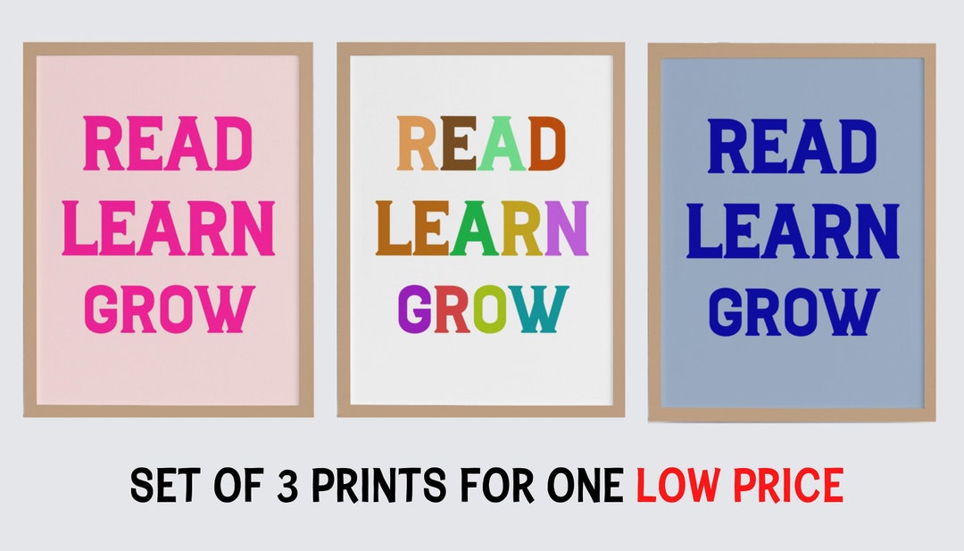 Set of 3 Read Learn Grow Printable Digital Download, Motivational ...