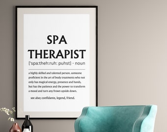 Spa Therapist Definition Print, Spa Therapist Gift, Massage Therapist ...