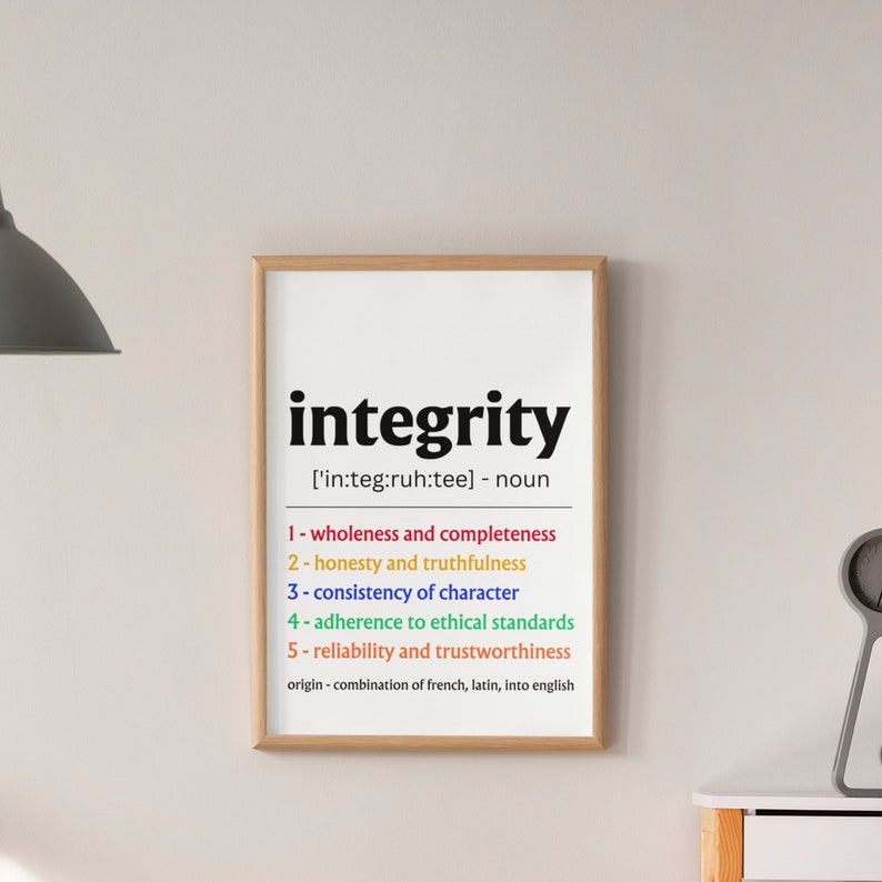 Integrity Definition Print, Integrity Quote, Office Wall Art, Classroom ...