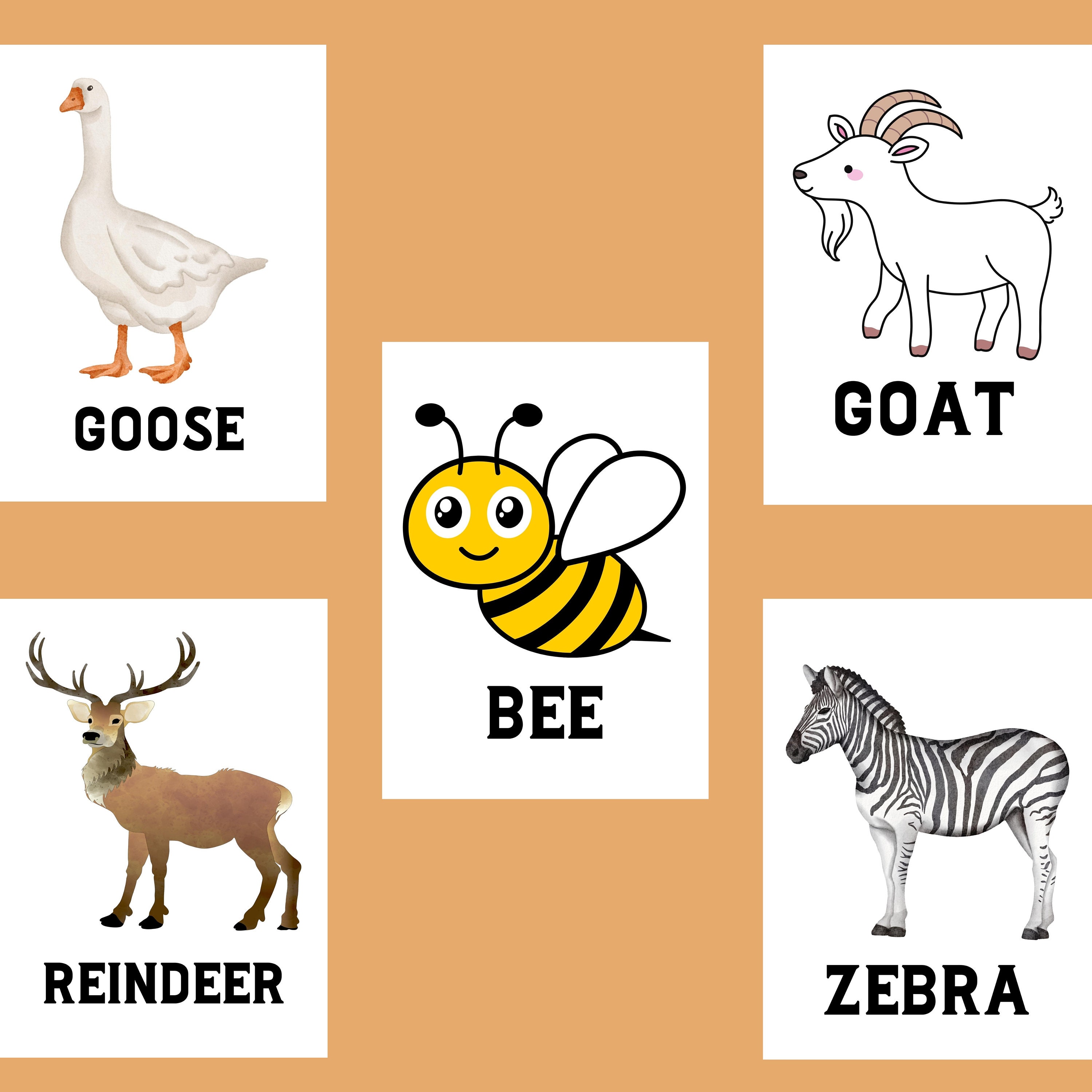 25 Farm Animals Flash Cards or Wall Poster Printable Instant Download ...