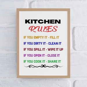 Set of 3 Kitchen Rules Printable Sign Digital Download, Kitchen Wall ...