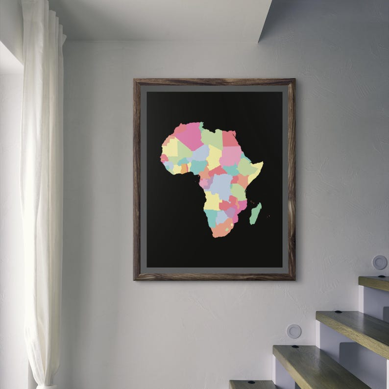Colorful Africa Map Educational Artwork Printable, Homeschool Learning ...