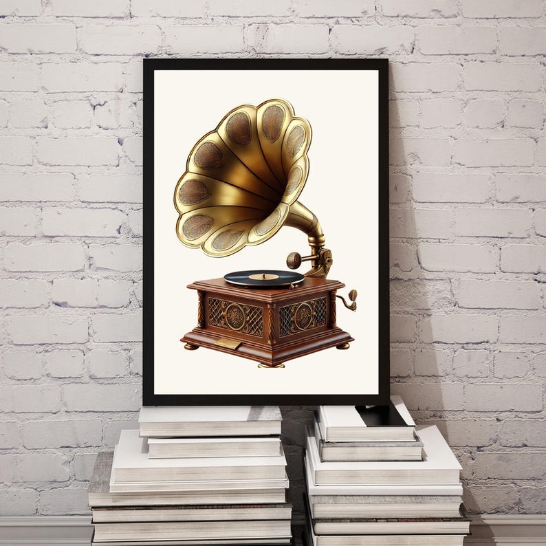 Antique Gramophone Digital Print Download, Retro Gramophone Artwork ...