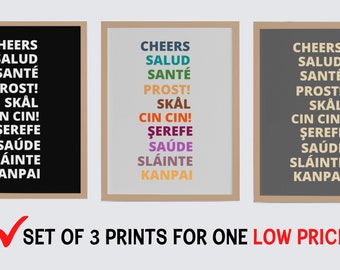 Cheers in Different Languages | Bar Cart Prints | Cheers Sign | Bar Cart Decor | Bar Cart Art ...
