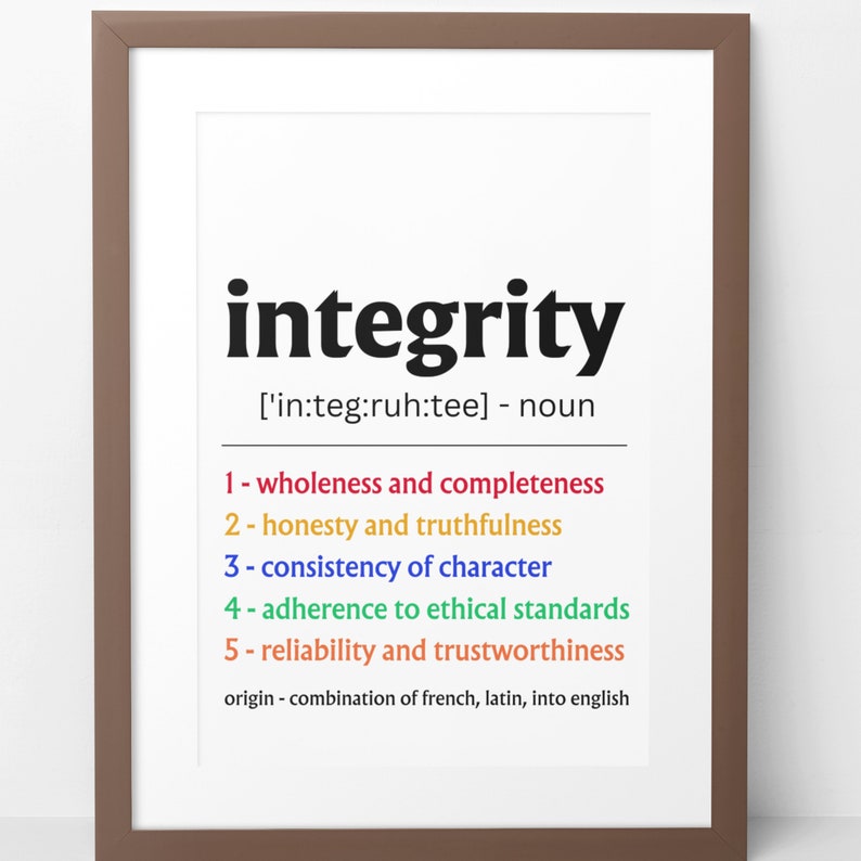 Integrity Definition Print, Integrity Quote, Office Wall Art, Classroom ...