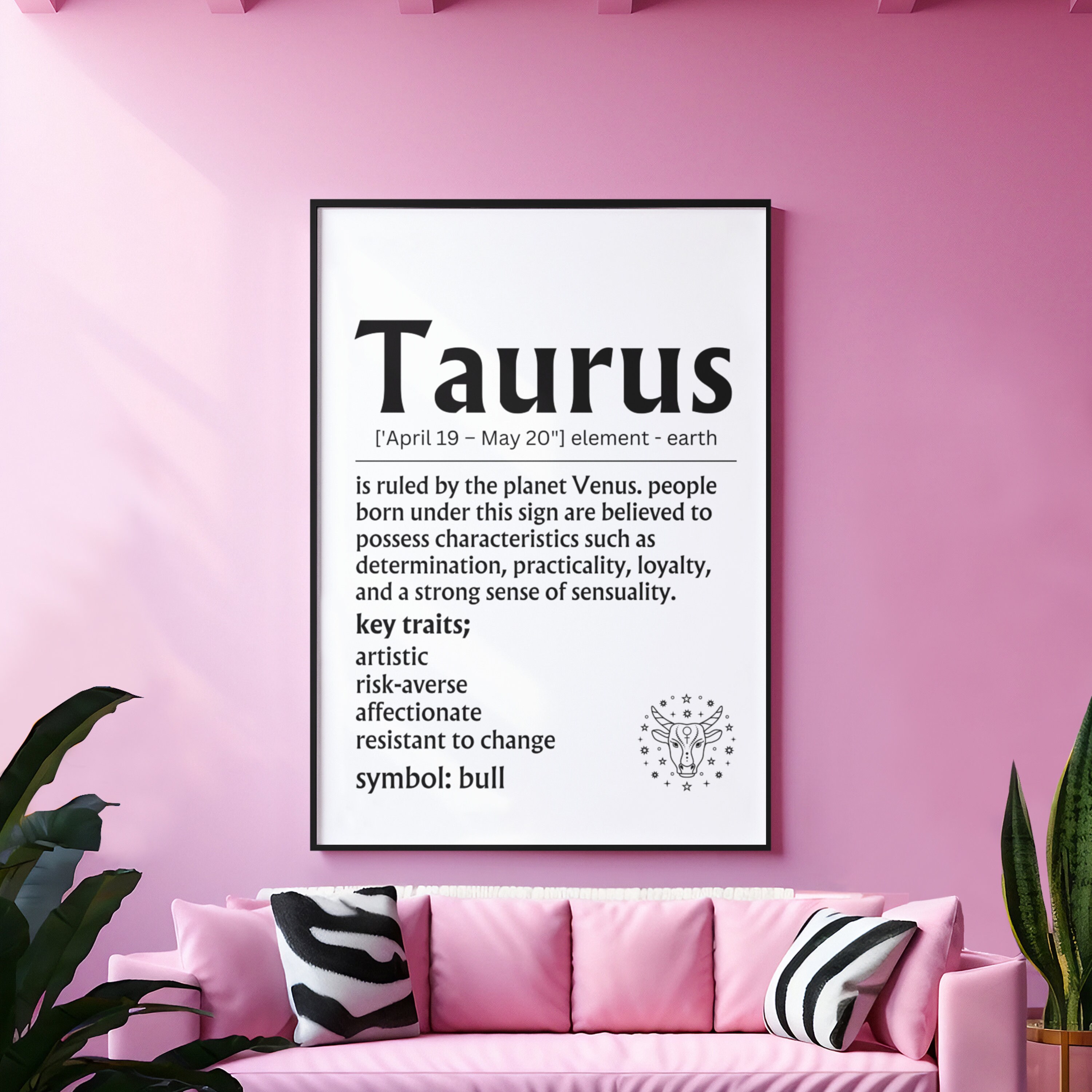 Taurus Definition Print, Taurus Gifts, Taurus Art Print, Taurus Decor ...