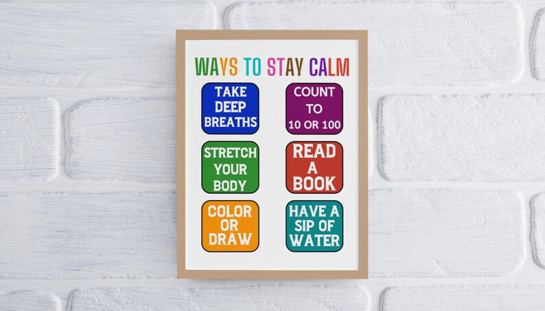 Ways to Stay Calm Print Boho Classroom Decor, Calming Corner Printable ...