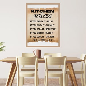 Set of 3 Kitchen Rules Printable Sign Digital Download, Kitchen Wall ...