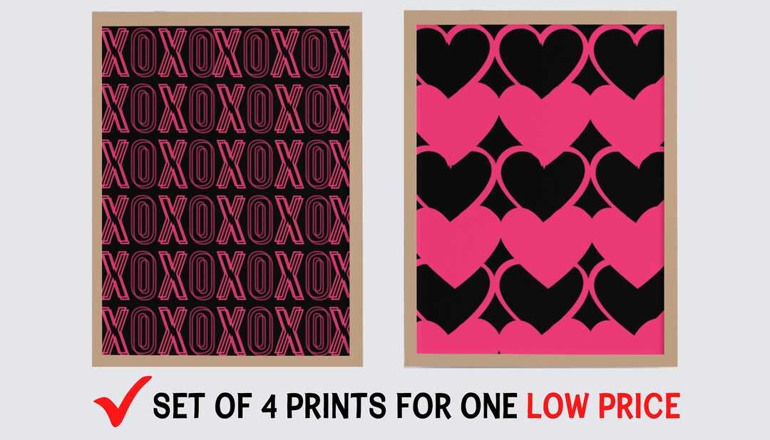 XOXO Pink Printable Artwork Instant Download, Set of 4 Prints Xoxo ...