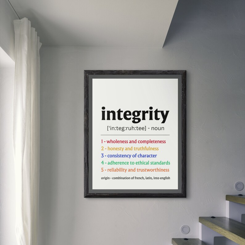 Integrity Definition Print, Integrity Quote, Office Wall Art, Classroom ...