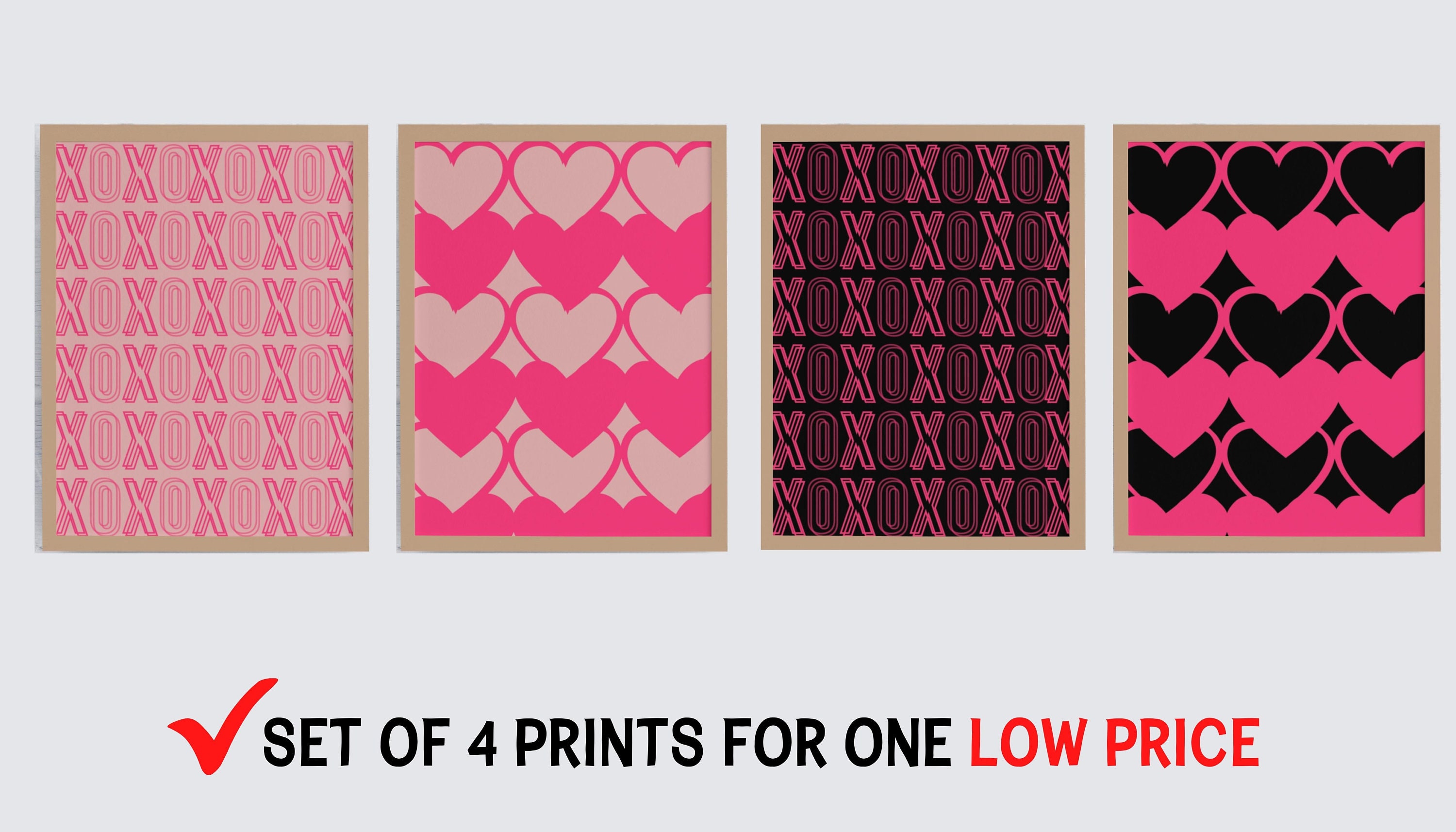 XOXO Pink Printable Artwork Instant Download, Set of 4 Prints Xoxo ...