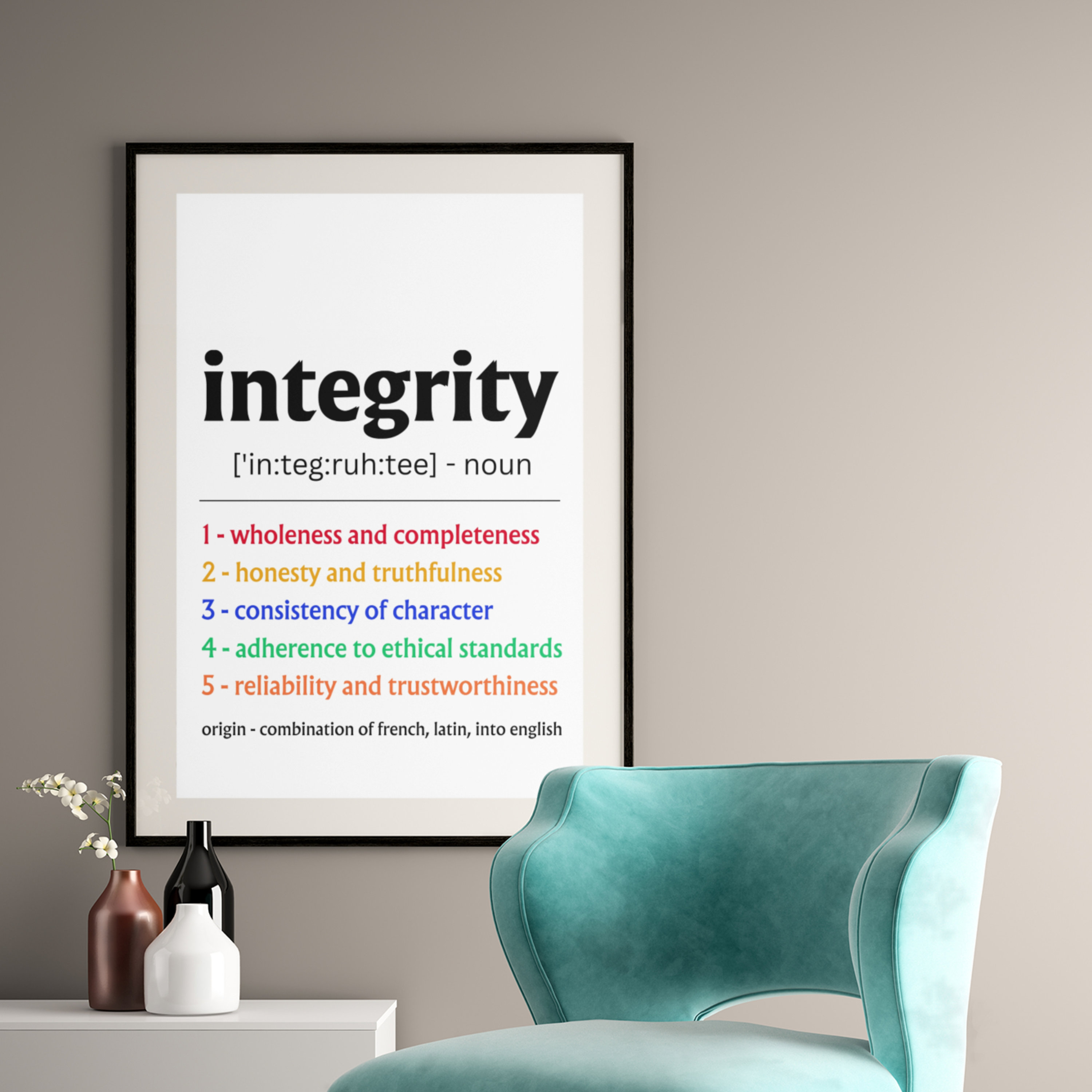 Integrity Definition Print, Integrity Quote, Office Wall Art, Classroom ...