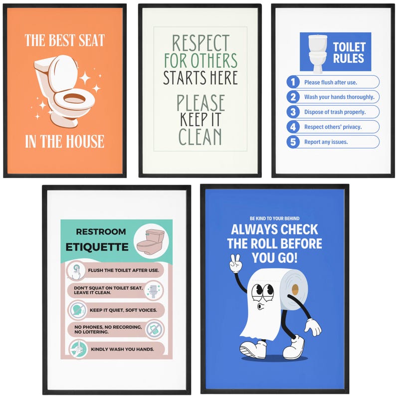 Funny Toilet Rules Poster Prints: Restroom Decor Set (digital Download ...