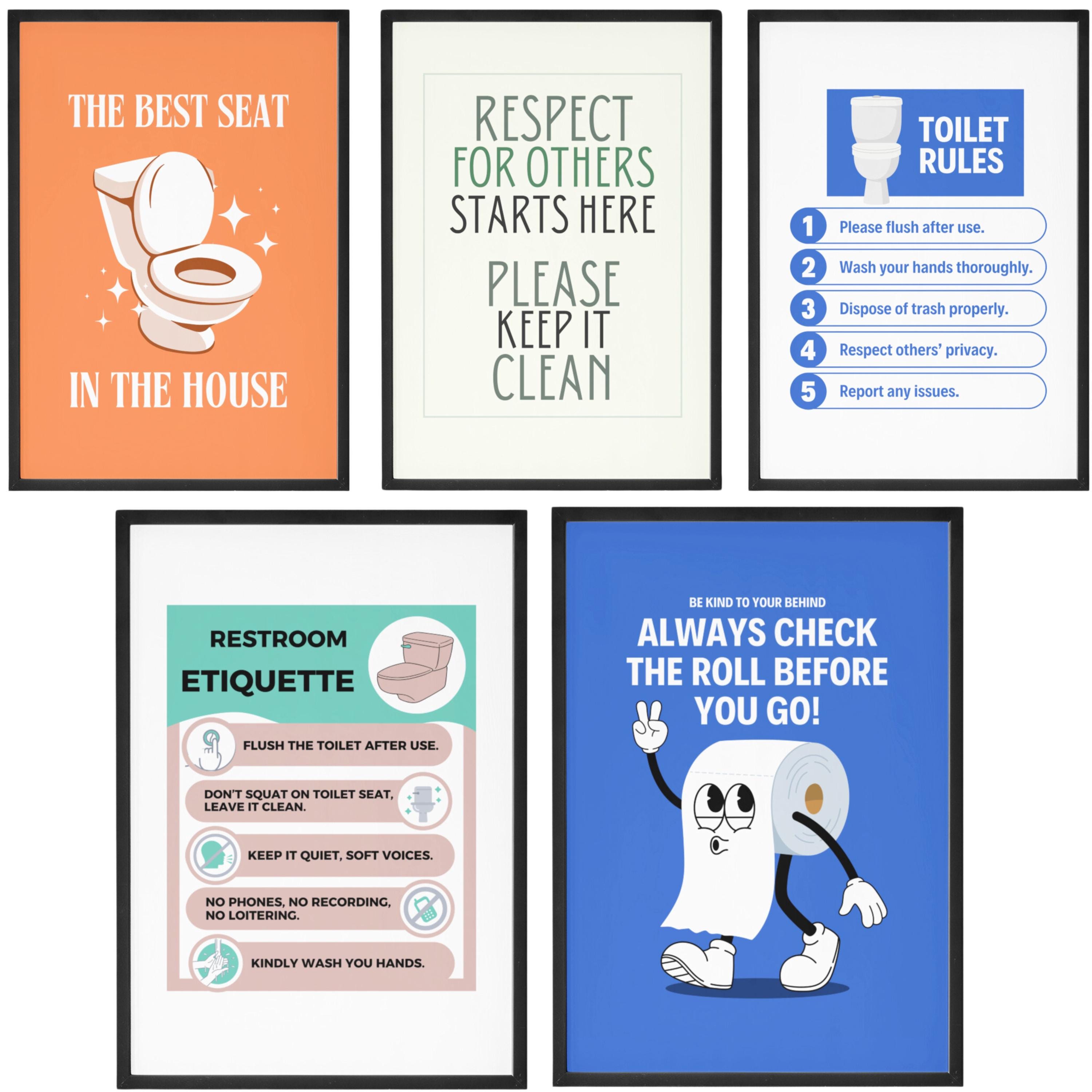 Funny Toilet Rules Poster Prints: Restroom Decor Set (digital Download ...