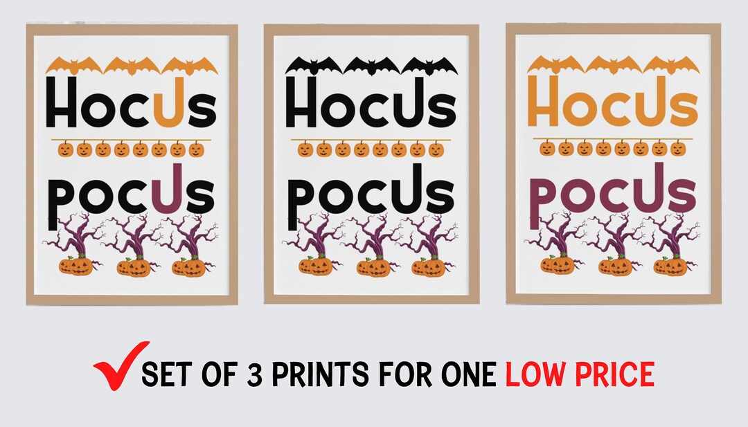 Hocus Pocus Halloween Printable Wall Art, Set of 3 Cute Halloween Decor ...