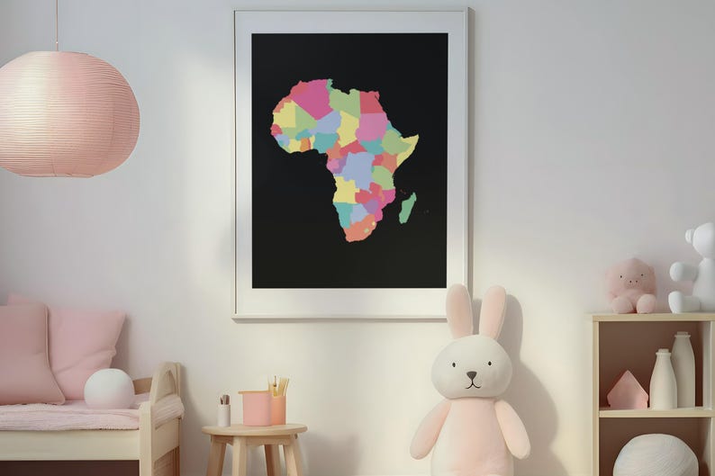 Colorful Africa Map Educational Artwork Printable, Homeschool Learning ...