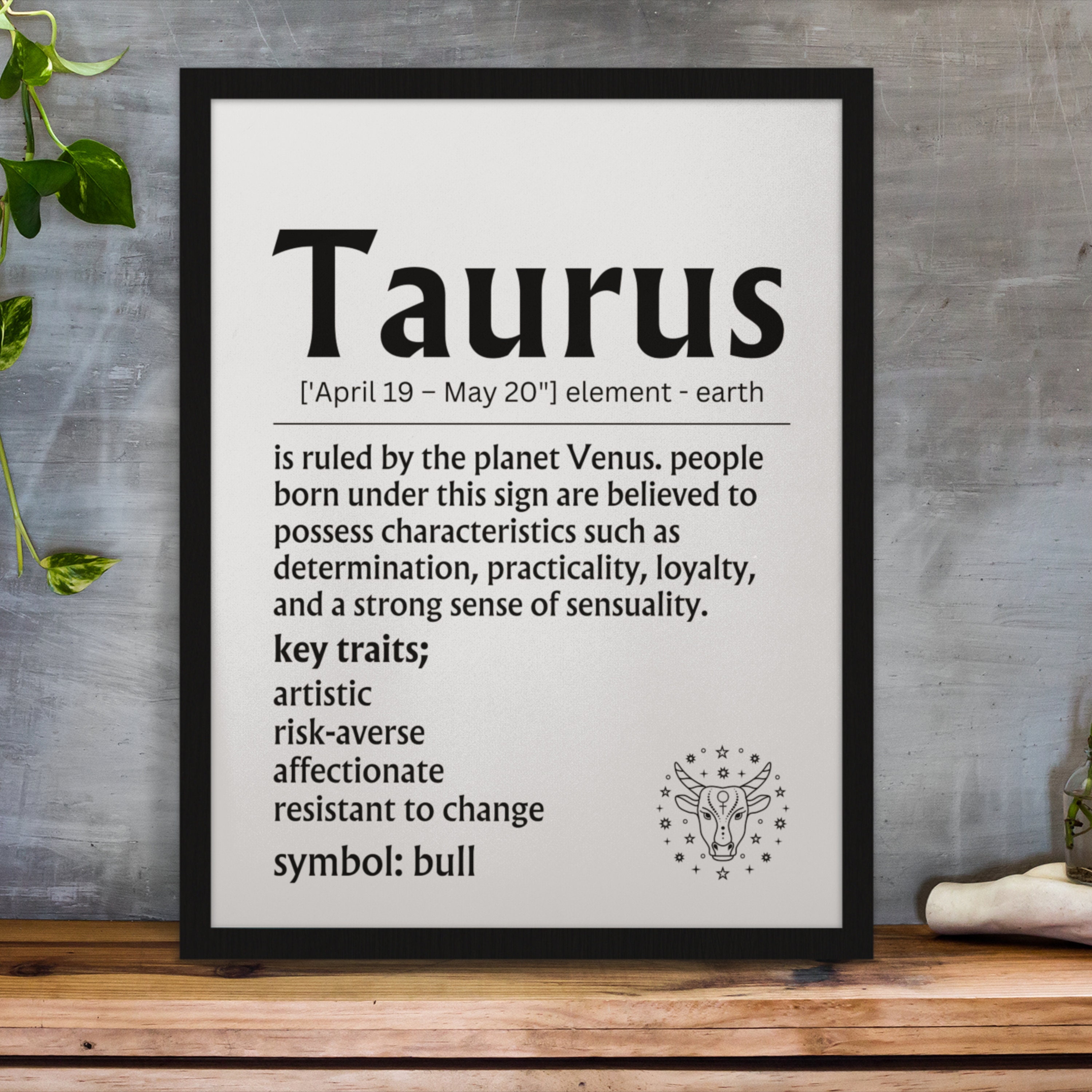 Taurus Definition Print, Taurus Gifts, Taurus Art Print, Taurus Decor ...