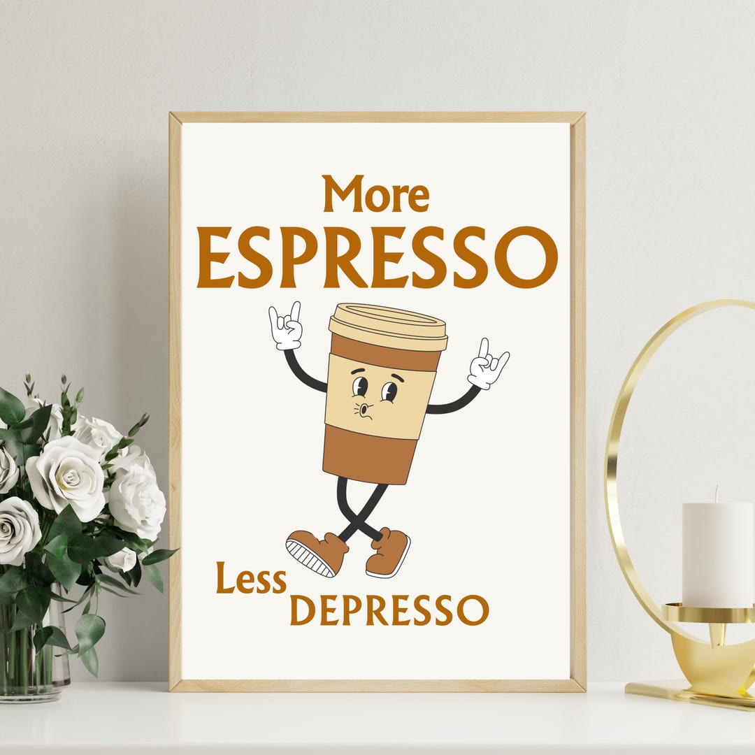 Espresso Depresso Coffee Quote Art Print: Retro Coffee Bar (digital ...