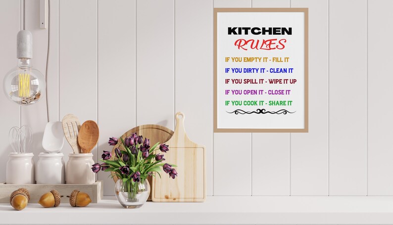 Set of 3 Kitchen Rules Printable Sign Digital Download, Kitchen Wall ...
