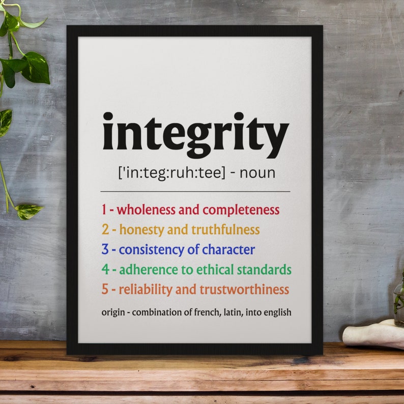 Integrity Definition Print, Integrity Quote, Office Wall Art, Classroom ...