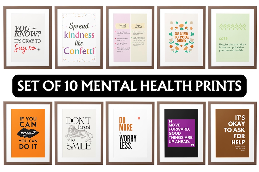 Set of 10 Mental Health Prints, Psychology Posters, Printable Wall Art ...