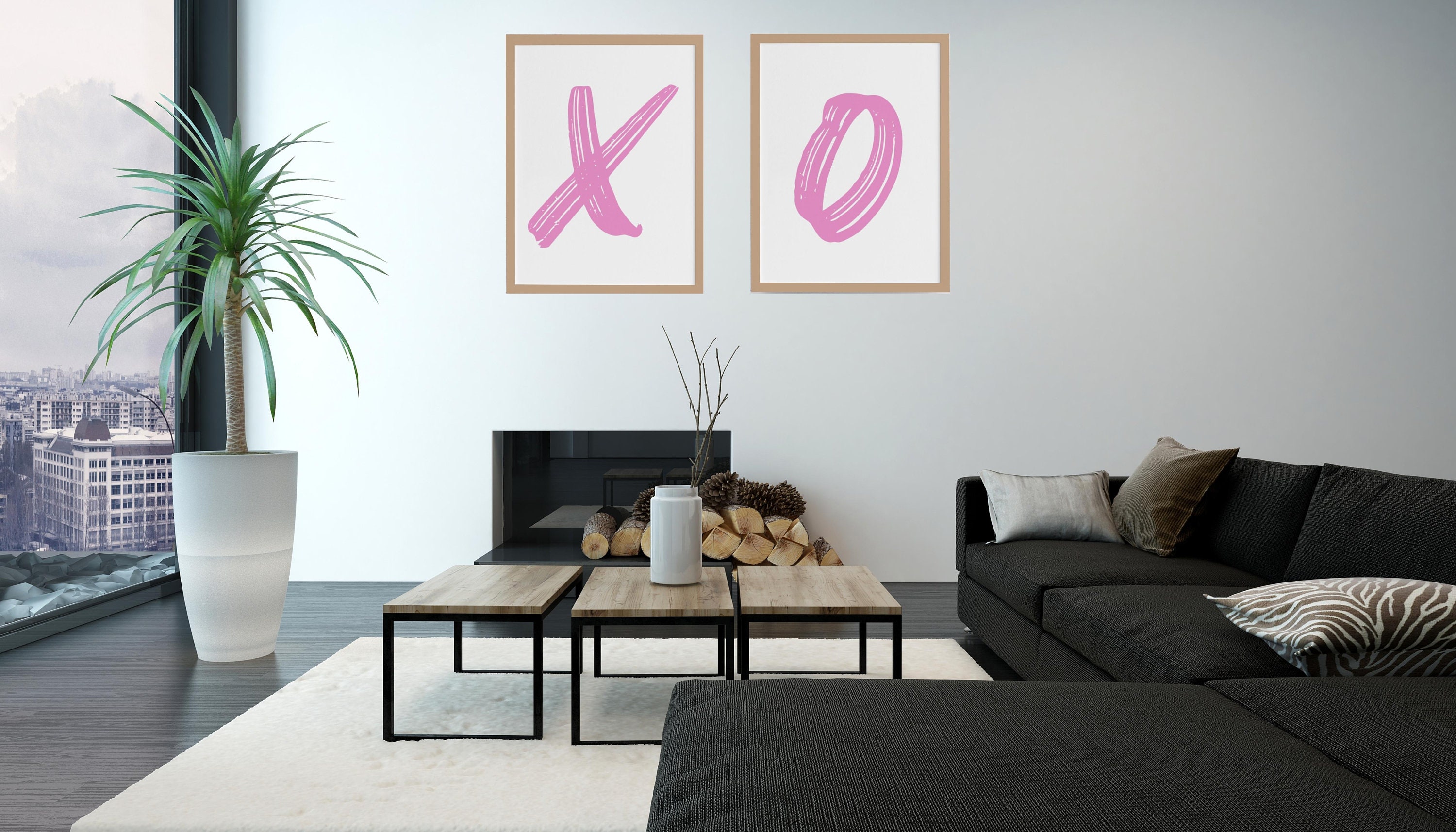 XO Wall Art, Set of 2 Blush Pink XO Hugs and Kisses Poster for Nursery ...