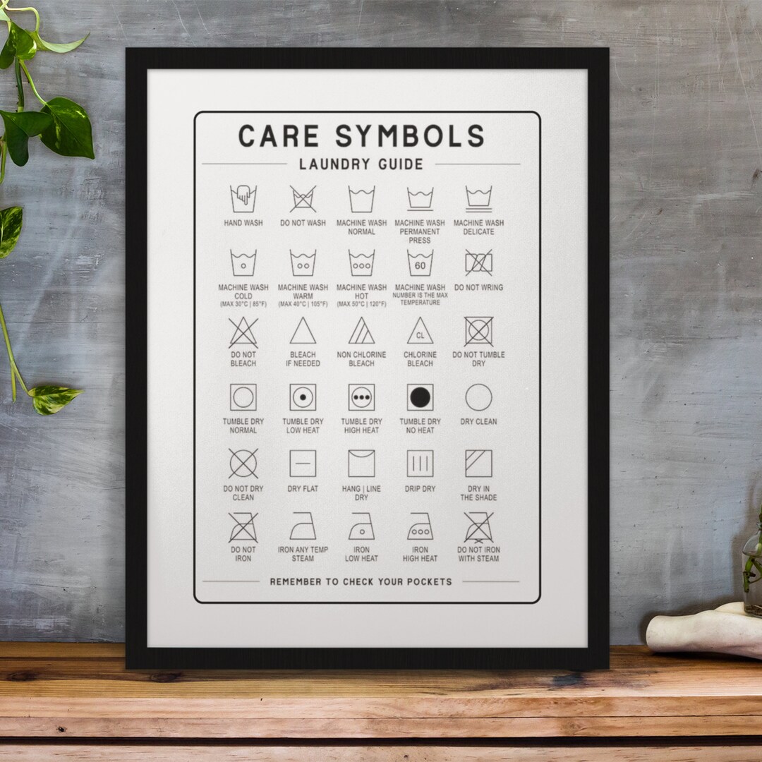 Laundry Care Symbols Guide, Washing Room Decor, Laundry Art Washing ...