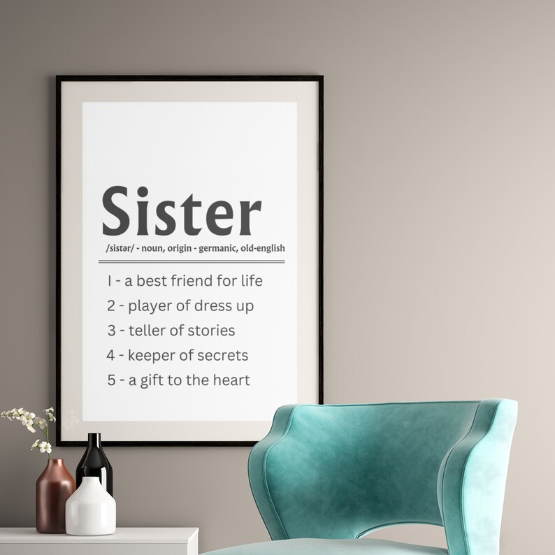 Sister Definition Art Print: Girls Room Decor, Sibling Gift (digital ...