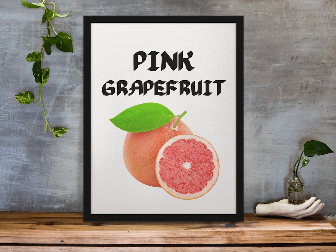 Pink Grapefruit Print, Food Printable Download, Fruit Digital Art ...