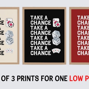 Set of 3 Take A Chance Dice Wall Art Prints, Game Room Printable ...