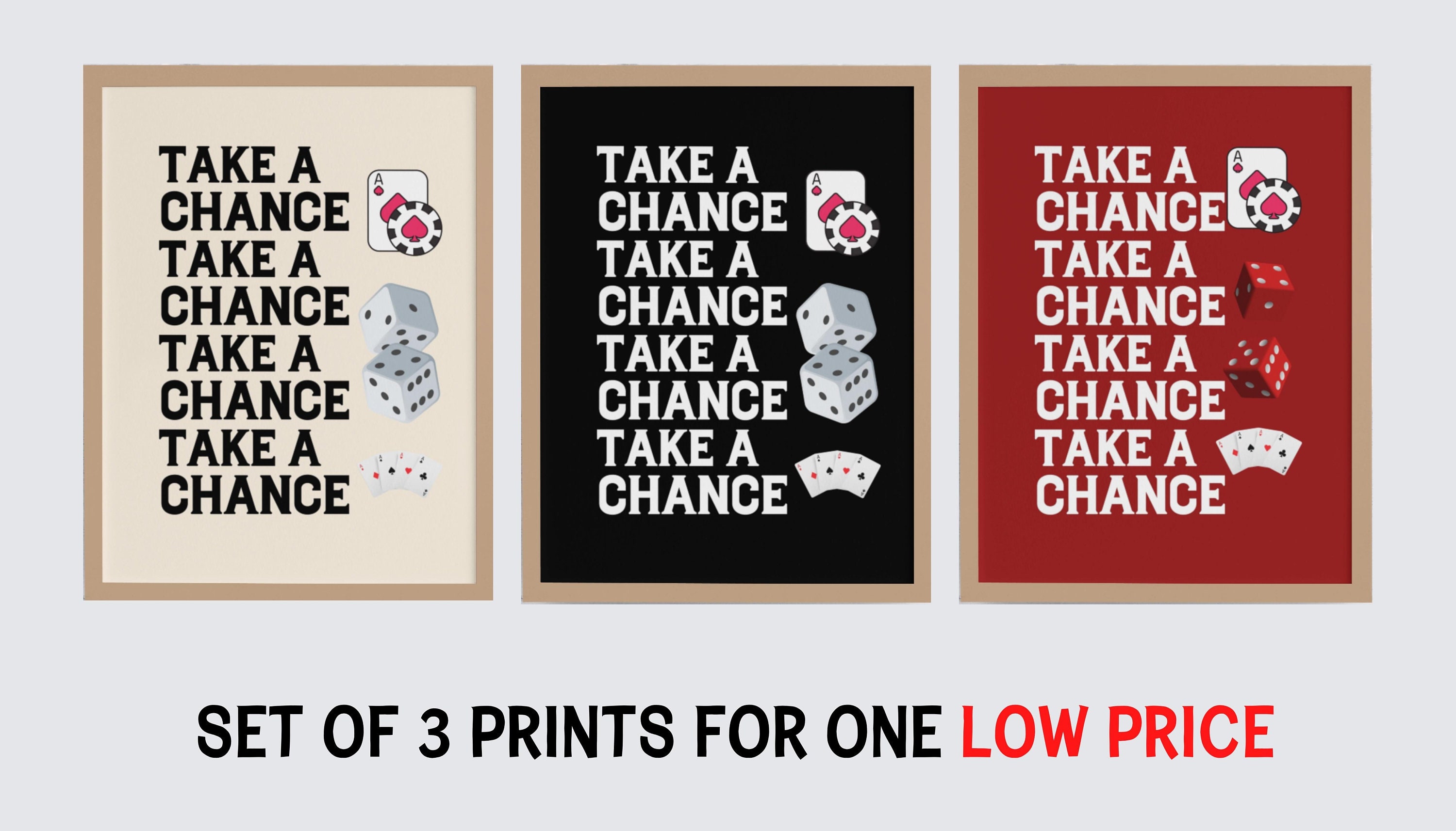 Set of 3 Take A Chance Dice Wall Art Prints, Game Room Printable ...