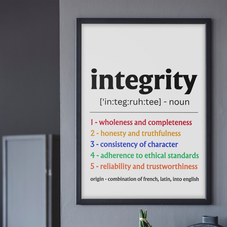 Integrity Definition Print, Integrity Quote, Office Wall Art, Classroom ...