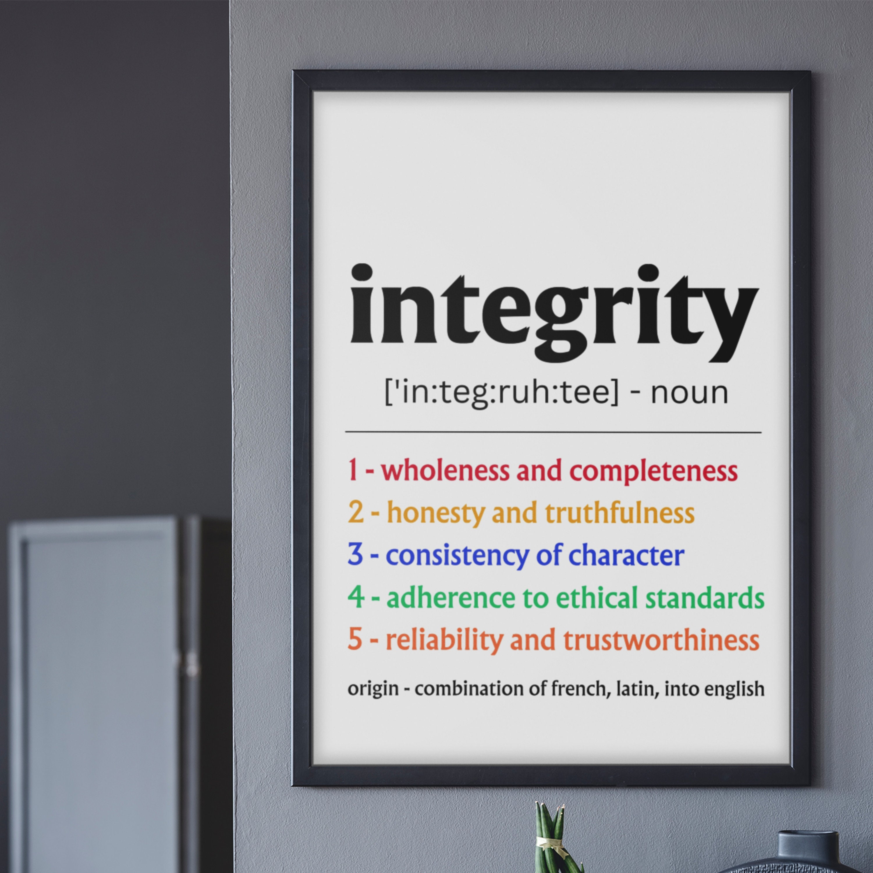 Integrity Definition Print, Integrity Quote, Office Wall Art, Classroom ...