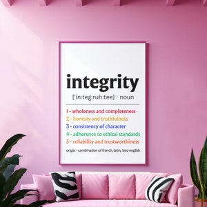 Integrity Definition Print, Integrity Quote, Office Wall Art, Classroom ...