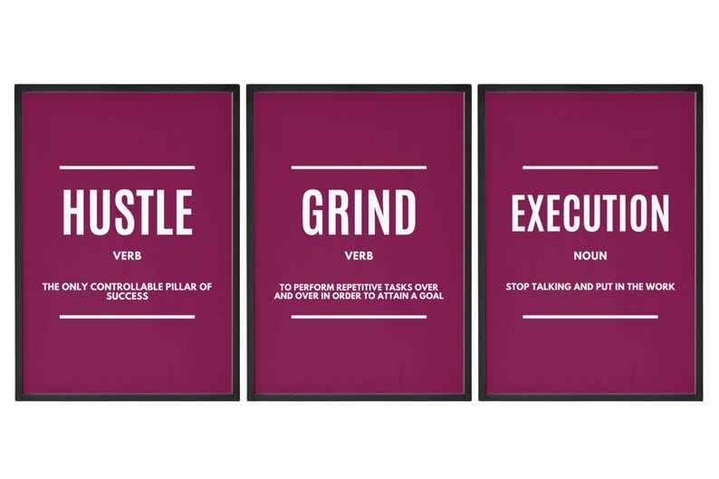 3 Piece Motivational Wall Art Prints in Black White Pink, Office Decor ...