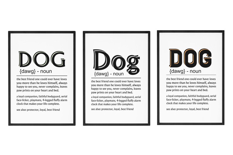Dog Definition Print Set of 3, Dog Lover Gift, Canine Wall Art ...